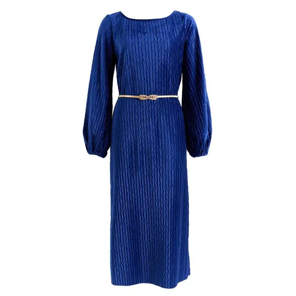 LOUCHE Milene Velvet Pleat Midi Dress Cobalt - Blue