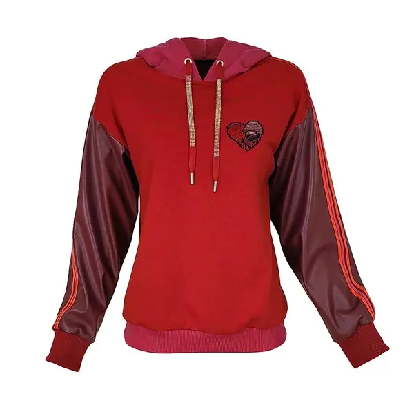 LALIPOP DESIGN Color Block Hoodie With Vegan Leather Sleeves - Black