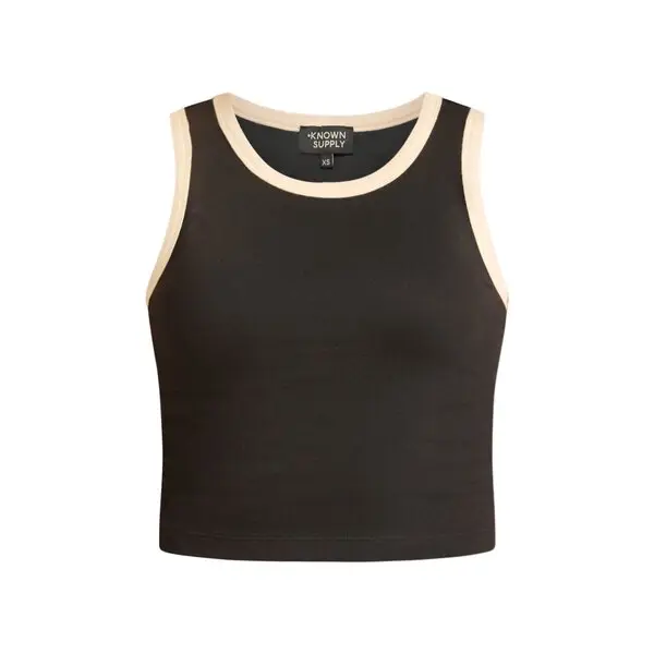 KNOWN SUPPLY Piped Razor Back Cotton Tank Tess /pearl - Black