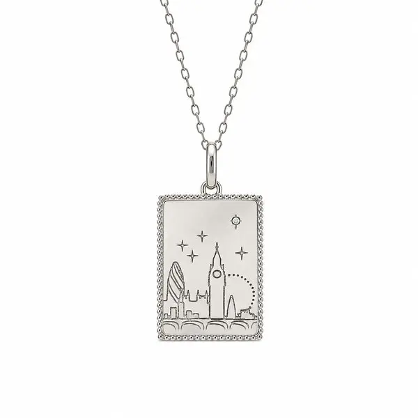 JANUS EDINBURGH Sterling London Landmarks Postcard Necklace Love From London - Silver