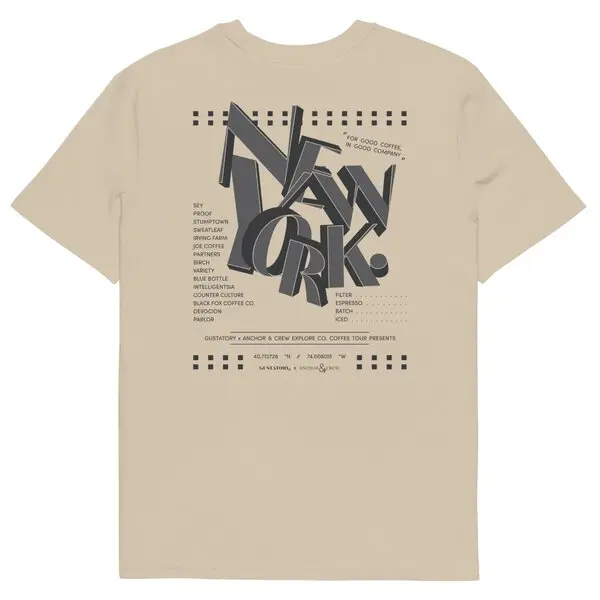 ANCHOR & CREW Neutrals Desert Dust Gustatory New York Coffee Scene Organic Cotton Embroidered T-shirt - Brown