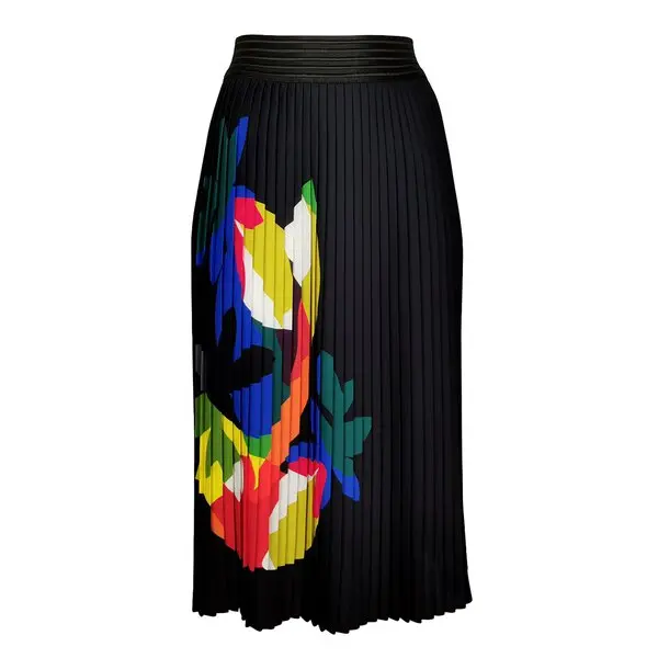 LALIPOP DESIGN Pleated Midi Skirt With Colorful Digital Print - Black