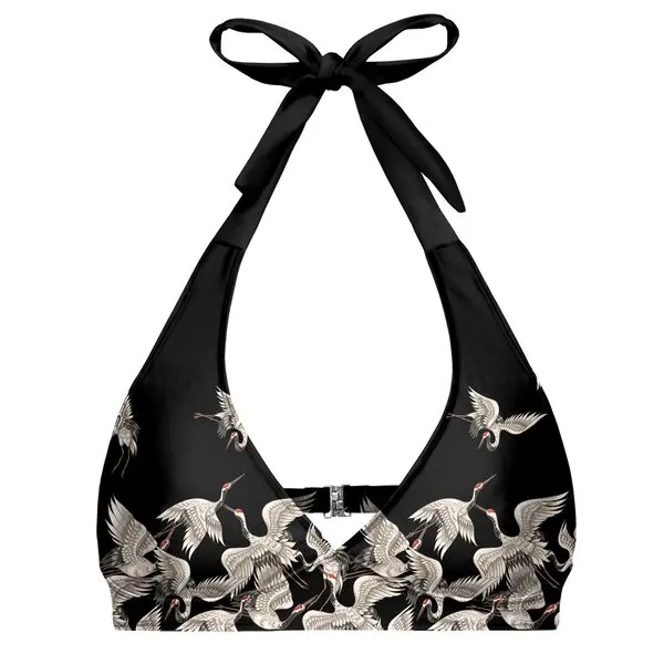 ALOHA FROM DEER Cranes Halter Neck Bikini Top - Black