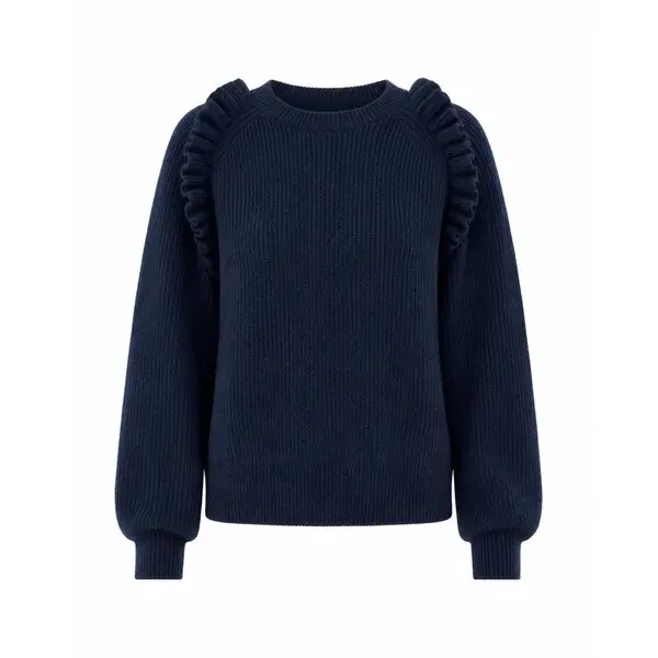 Mind Traveler Navy Ruffle Detail Tie-back Nora Jumper - Blue