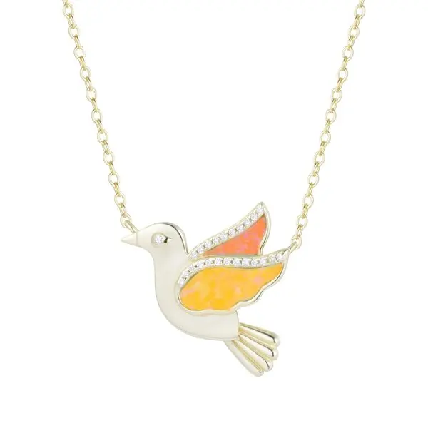 KAMARIA Opal Dove Bird Necklace With Crystals - Orange