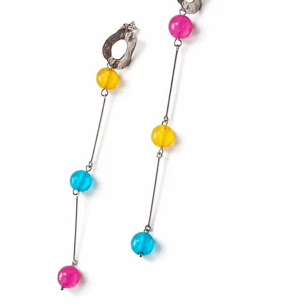 Way To Chic Colourful Earrings With Jade On Silver Plated Studs - Gray