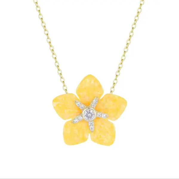 KAMARIA Carved Opal Flower Necklace With Crystals Tangerine - Orange