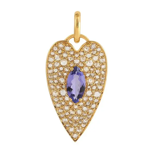 ARTISAN Blue / White / Gold Diamond Pave Heart Pendant With Marquise Tanzanite In 18k Yellow Gold - Blue/white/gold