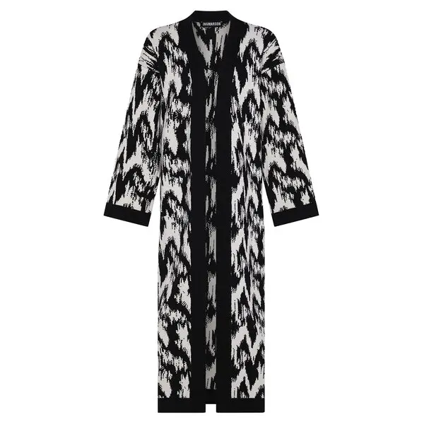 INGMARSON Black / White Ikat Wool & Cashmere Knitted Cardigan Long - Black/white