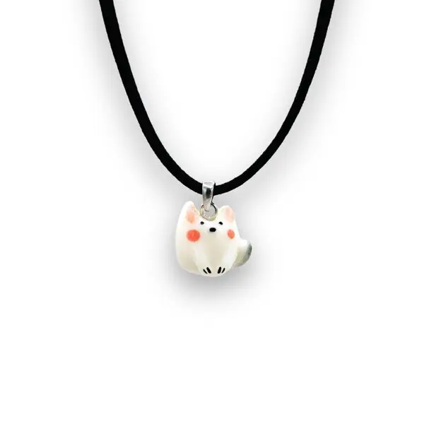 Tiké Jewels White Porcelain Cat Choker Necklace Sterling - Silver