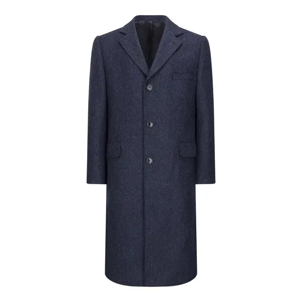 TRIONA Navy Herringbone Patrick Overcoat - Blue
