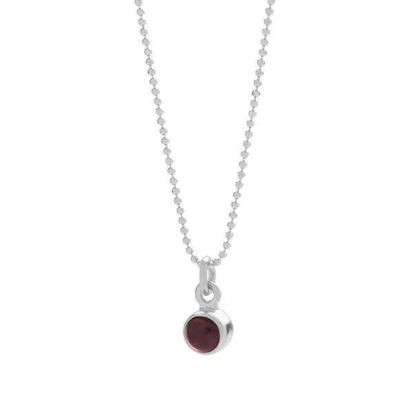 NELLOU JEWELLERY Gem Dot Garnet Birthstone Necklace January Sterling Silver - Red