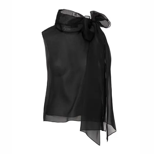 LITA COUTURE Short-sleeve Sheer Bow Blouse - Black