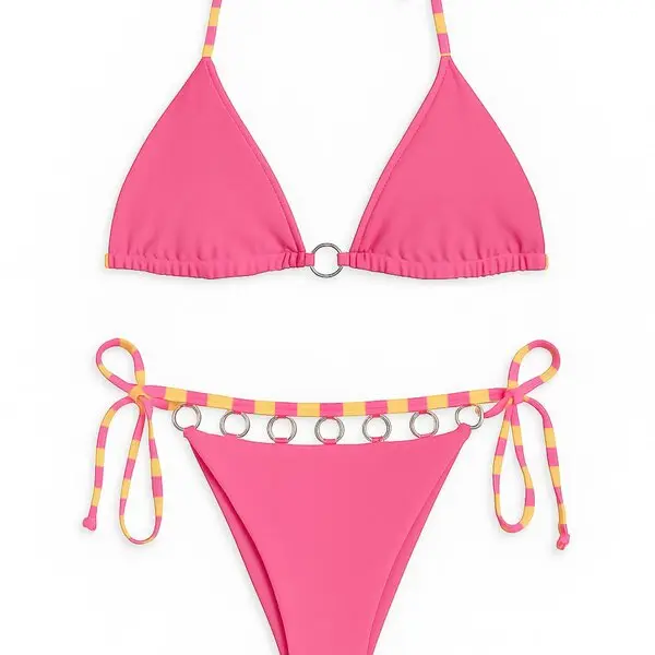 LIVE KOLIBRI String Bikini Set With Metal Detail & Orange - Pink