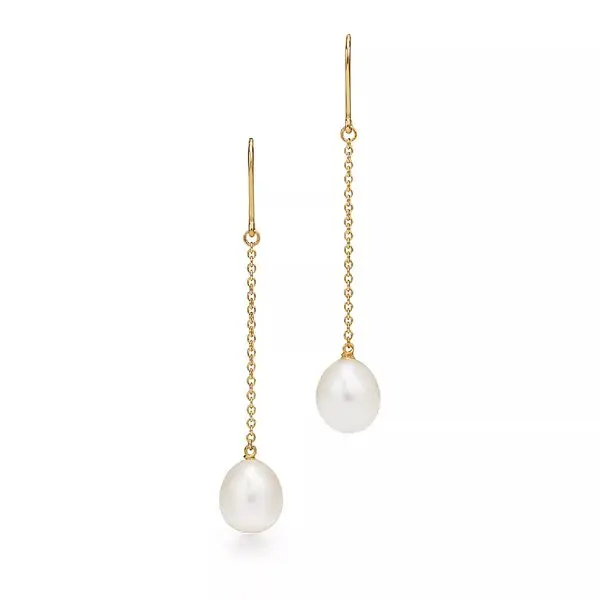 UNALOE Earrings With -plated Sterling Silver Chain And Dangling Natural Pearl - Gold