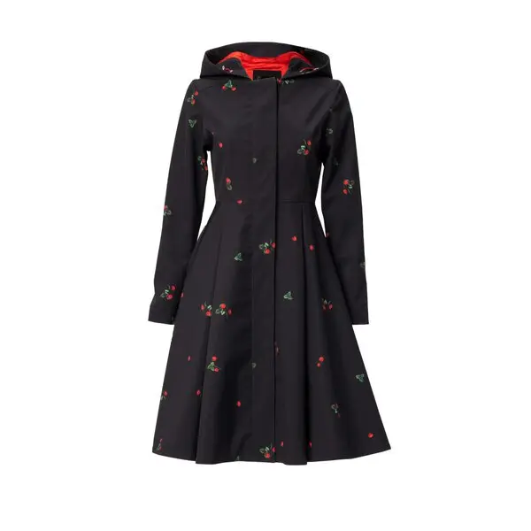 RAINSISTERS Waterproof Coat With Strawberry Print: Wild Strawberry - Black