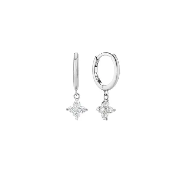 VANCHI Flora Crystal Charm Huggies - Silver