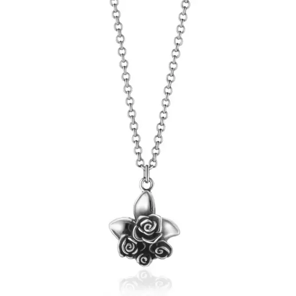 UNALOE Sterling Floral Necklace With Sculpted Roses And Leaves – Handmade Romantic Jewelry - Silver