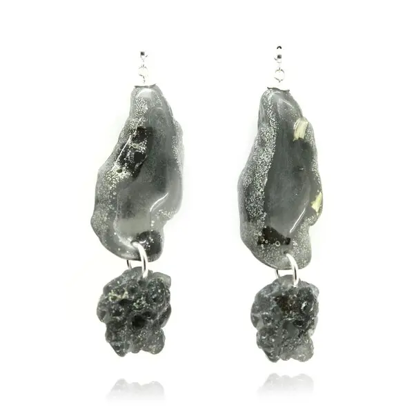 BIO-TRIMMINGS Silver / Black Binet Earrings Onyx Silver Bio-gems - Silver/black