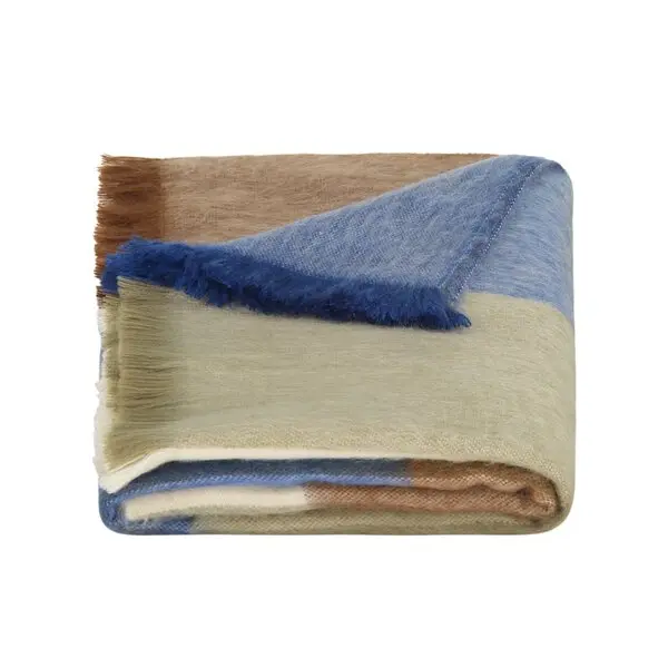 ALPACA LOCA Neutrals / Scarf/shawl Blocked Cobalt /naturals Alpaca Wool - Blue