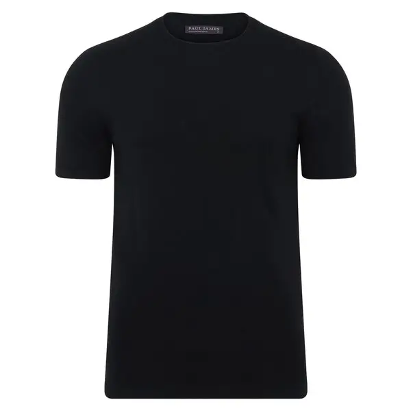 PAUL JAMES KNITWEAR Superfine Merino Wool Illario Knitted T-shirt - Black