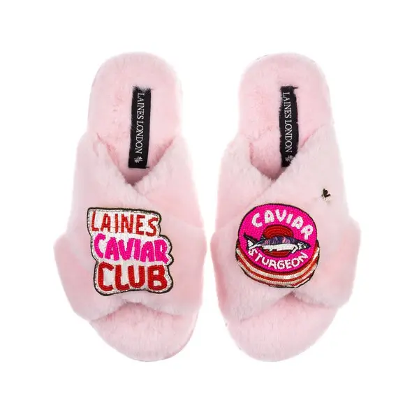 LAINES LONDON Classic Laines Slippers With Laines Caviar Club Brooches - Pink