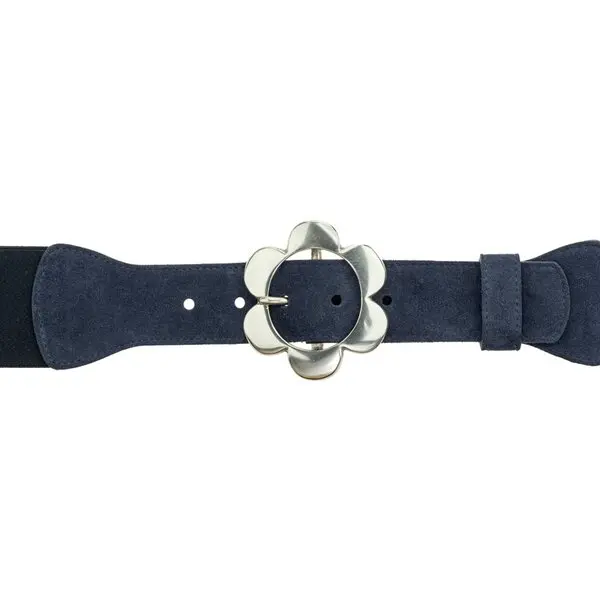 PEACHY BELTS LTD Navy Suede Waist Belt & Detachable Silver Chelsea Daisy Buckle - Blue