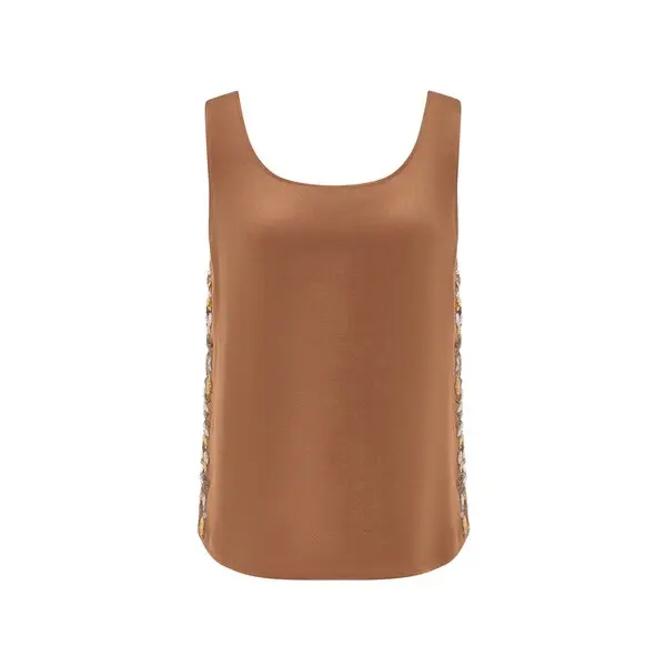 EMMA WALLACE Silk Embellished Tank Top - Brown