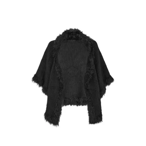 Saachi Fur Trim Knit Open Cardigan - Black