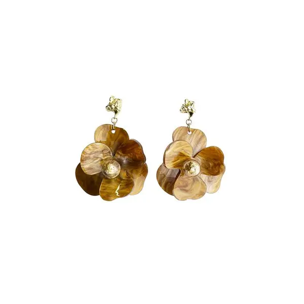 PAISIE Golden Petal Drop Earrings - Brown