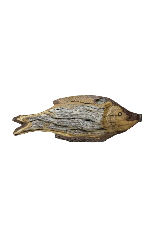 Botanical Boys Driftwood Hand Carved Fish One One Six Nine - Brown