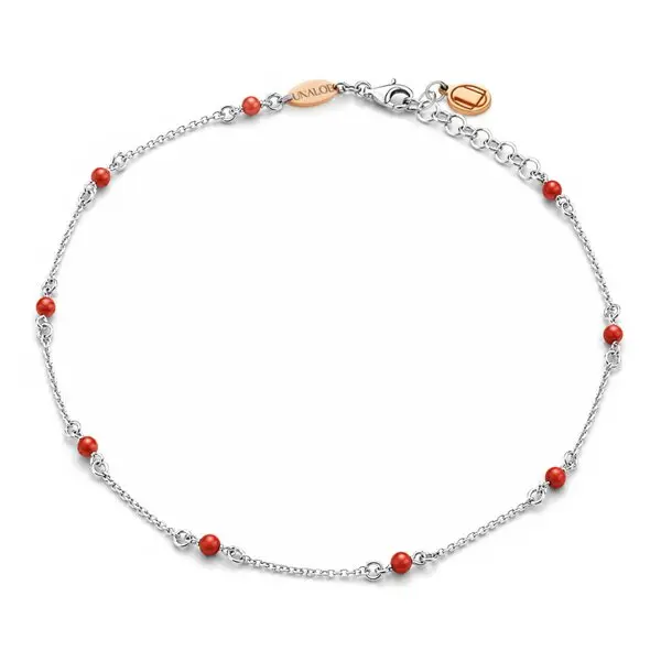 UNALOE Silver / Red Sterling Silver Mediterranean Red Coral Necklace – Natural Coral Pendant Elegant Minimal Jewelry - Silver/red