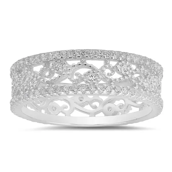 KYLIE HARPER Sterling Vintage Floral Diamond Cz Eternity Band Ring - Silver