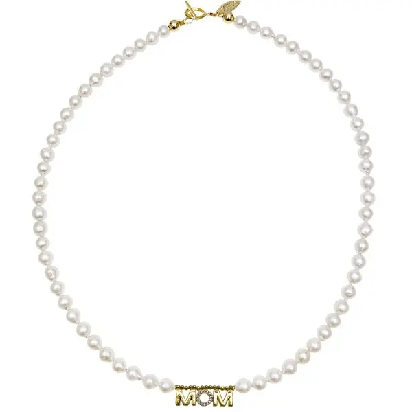 FARRA Freshwater Pearls With Mom Pendant Necklace - White