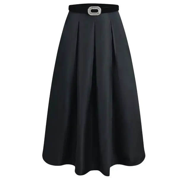 ROCH PEREL Black / Silver Embellished Velvet Belt Taffeta Skirt - Black/silver
