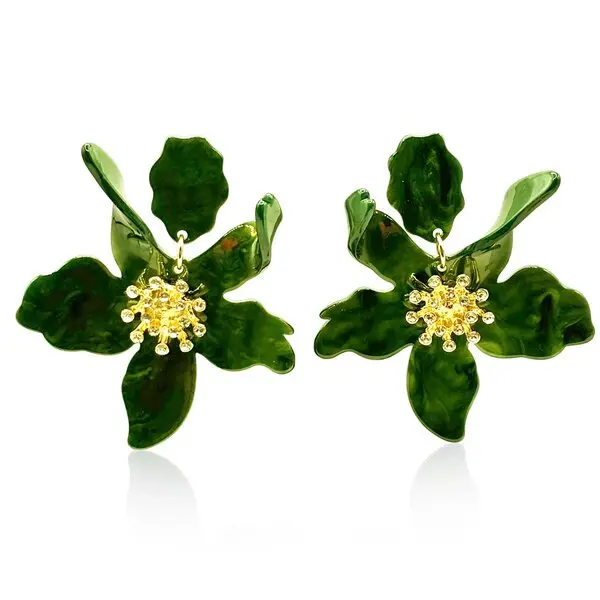 MICHAEL NASH JEWELRY Aurelia Olive Floral Resin Drop Earrings - Green