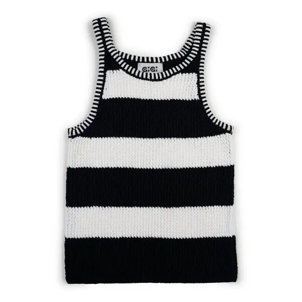 GIGI KNITWEAR Mesh Cotton Tank Top In & White Stripe - Black