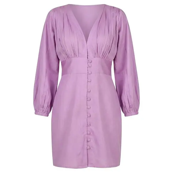 MAIYA Lavender Kiss Button-up Midi Dress In Italian Cotton