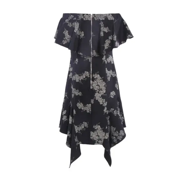 SMART AND JOY Ruffle Bardot Denim Dress - Blue