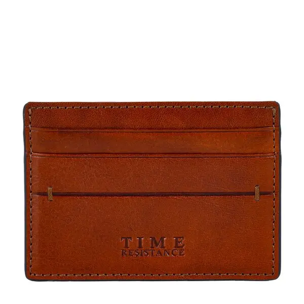 TIME RESISTANCE Leather Credit Card Case Business Card Case Fireflies - Brown