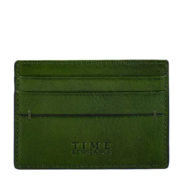 TIME RESISTANCE Leather Credit Card Case Business Card Case Fireflies - Green