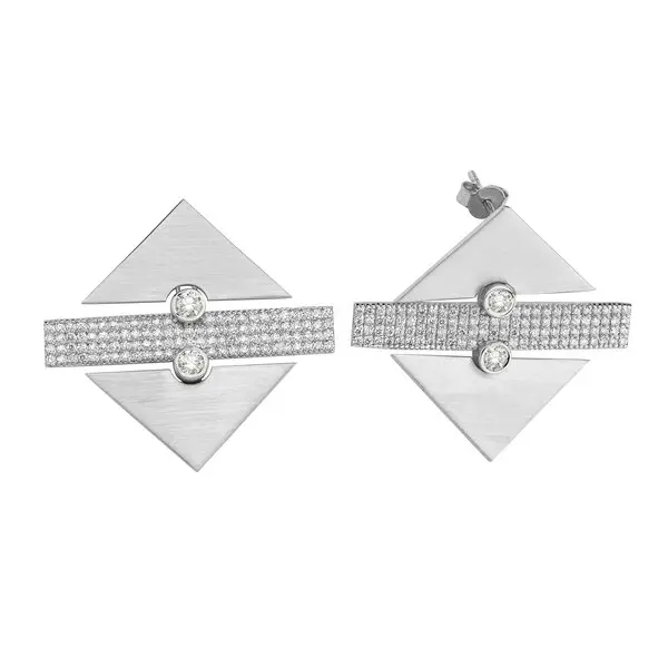 DIME TRIBE Geometric Detail, Diamond-set Gold Earrings - White