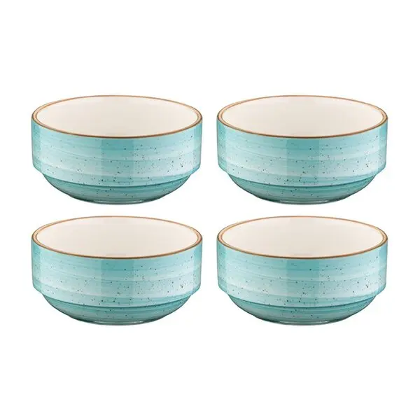 Turgla Home Aqua Round Porcelain Stacking Side Bowl Set Of Four - Blue