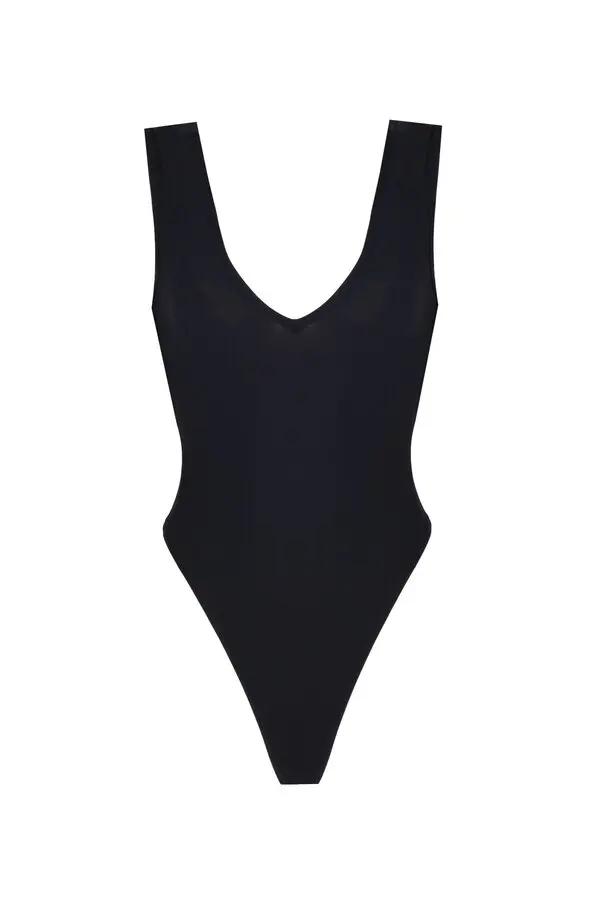 NO'DESIGN V-neck Thick Strap Navy Bodysuit - Blue