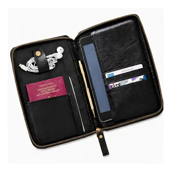VIDA VIDA Leather Travel Organiser Kindle Or Ipad Mini Size - Black
