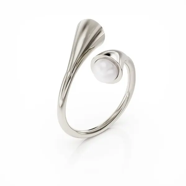 LINDA FIORE Bella Solid Ring With Two Cultured Freshwater Pearls - Silver