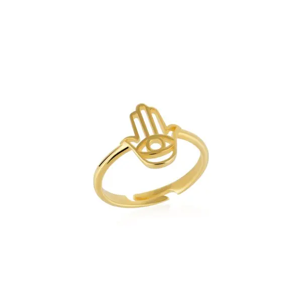 SPERO LONDON Hamsa Hand Adjustable Ring In Sterling Silver - Gold