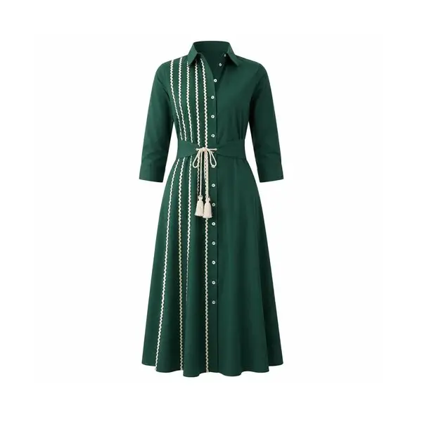 IZABELA MANDOIU Premium Emerald Cotton Shirt Dress