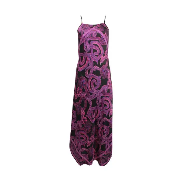 MONZLAPUR NEW YORK Pink / Purple Silk Serpent Noir Dress Maxi Magenta - Pink/purple