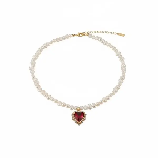 ANGEL BAROCCO Ruby Heart Baroque Pearl Necklace - Red